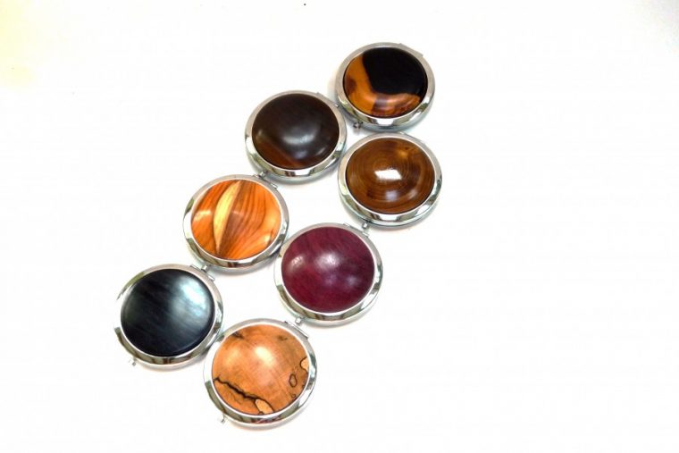 Compact Mirrors with Decorative Wooden Tops - Tommy Woodpecker Woodworks